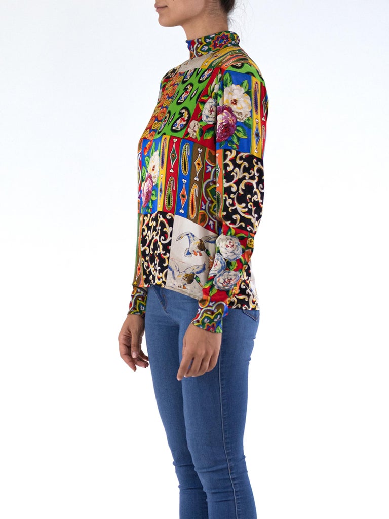 1980'S Floral Tile Print Blouse For Sale at 1stDibs