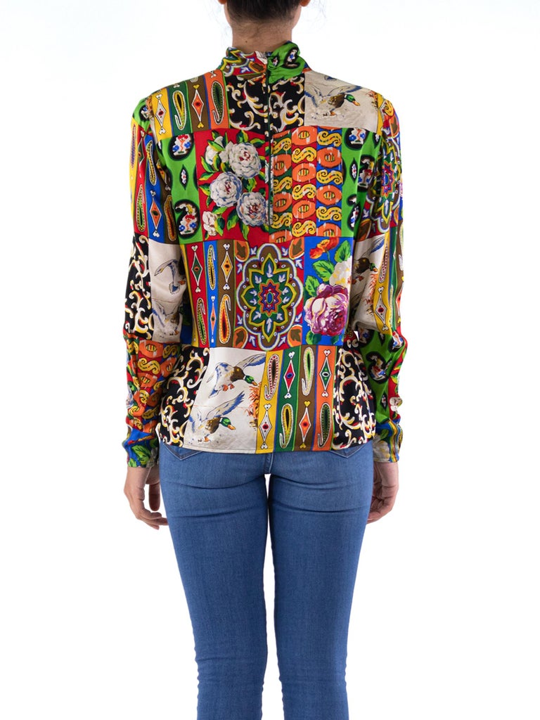 1980'S Floral Tile Print Blouse For Sale at 1stDibs