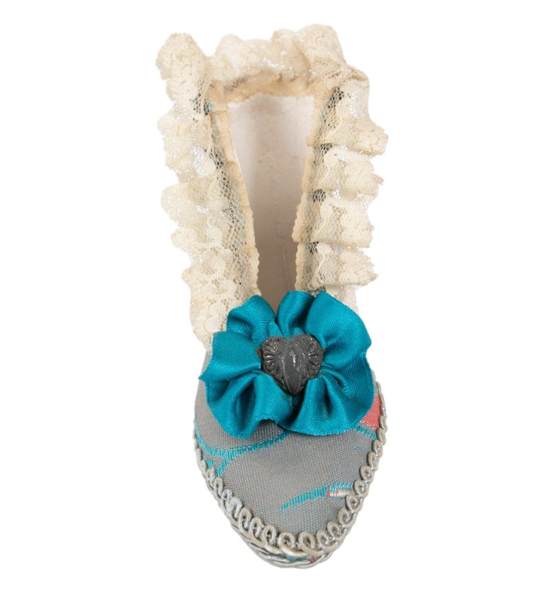 1980s French Antique Handmade Miniature Shoe Made of Silk and Fabric ...