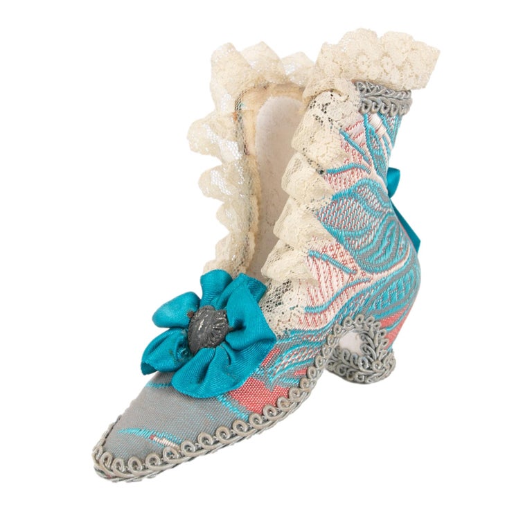 1980s French Antique Handmade Miniature Shoe Made of Silk and Fabric ...