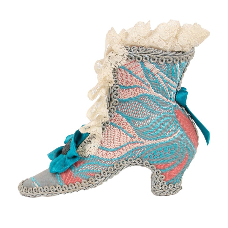 1980s French Antique Handmade Miniature Shoe Made of Silk and Fabric ...