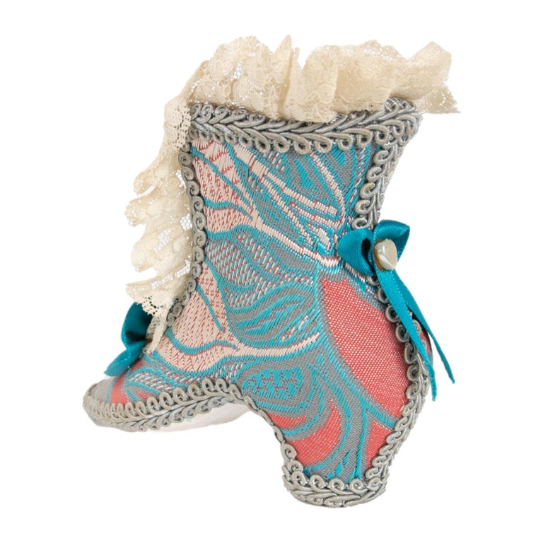 1980s French Antique Handmade Miniature Shoe Made of Silk and Fabric ...