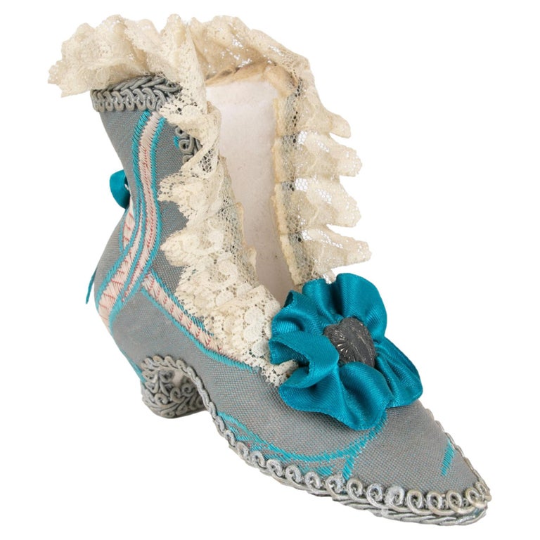 1980s French Antique Handmade Miniature Shoe Made of Silk and Fabric ...