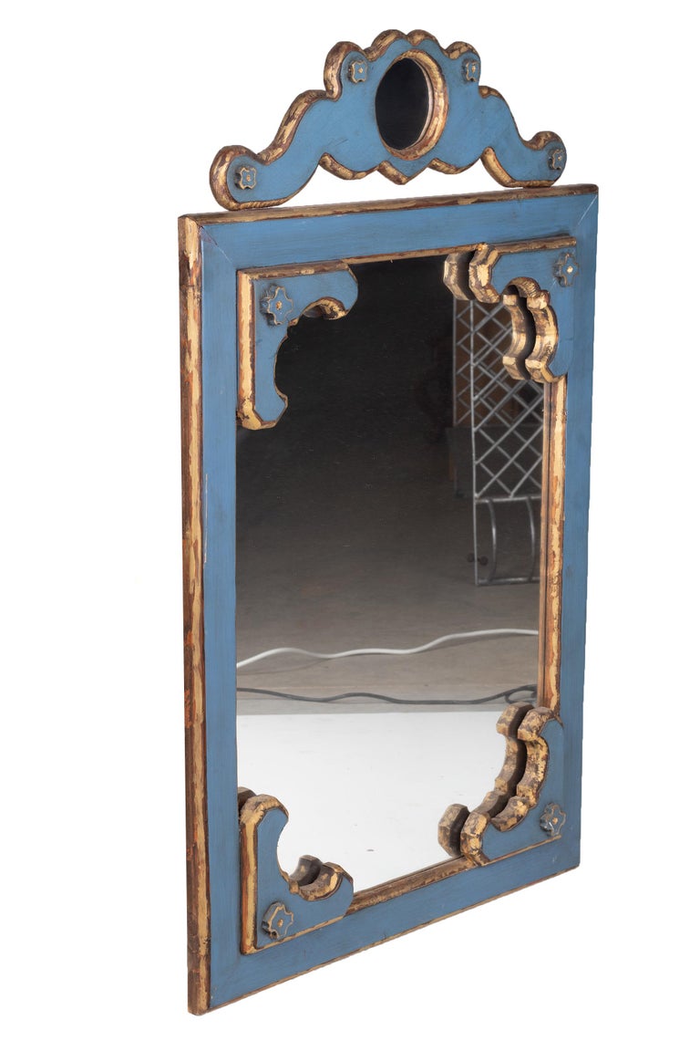 1980s French Blue Wooden Decorative Mirror at 1stDibs