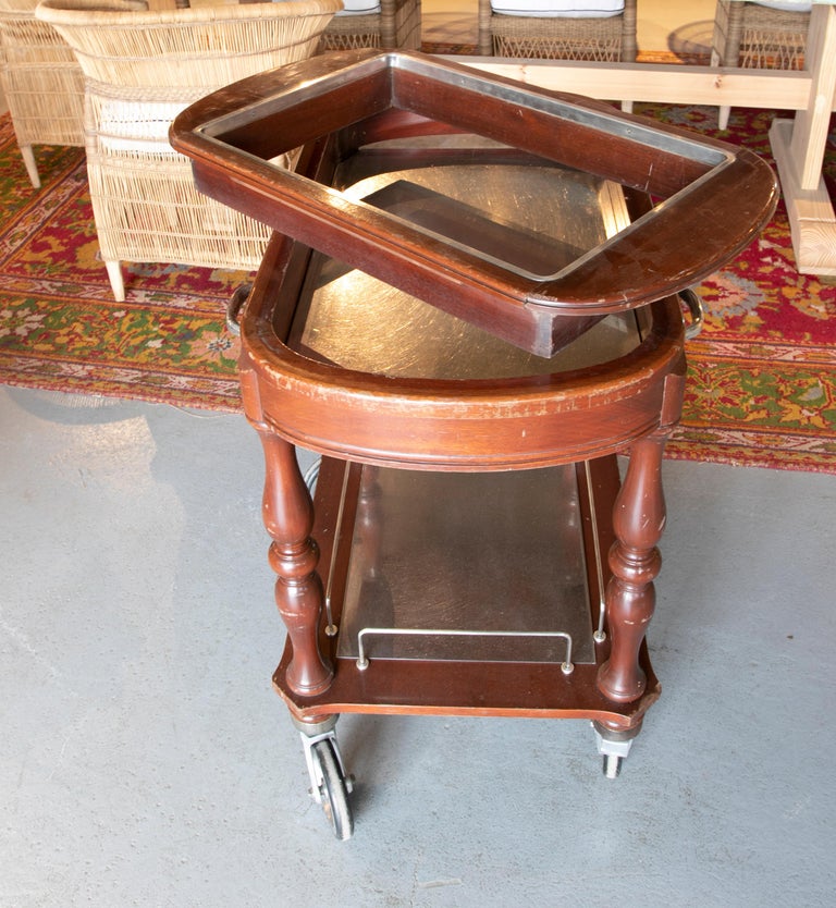 1980s French Christofle Paris Wood and Aluminium Food Trolley at 1stDibs