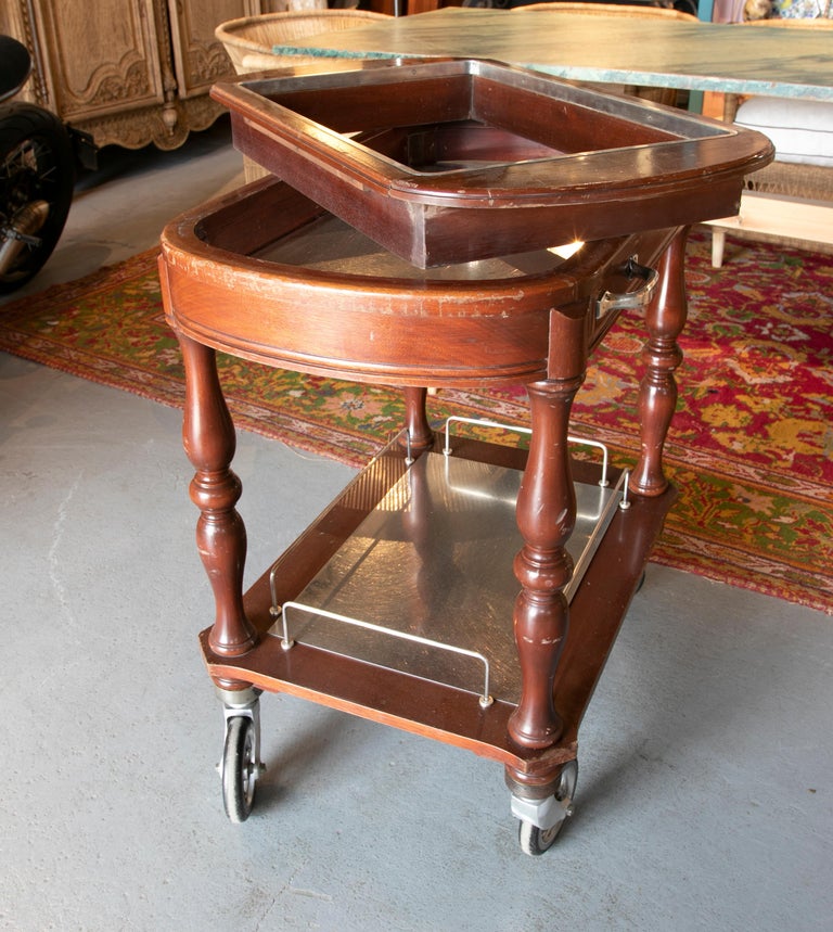 1980s French Christofle Paris Wood and Aluminium Food Trolley at 1stDibs