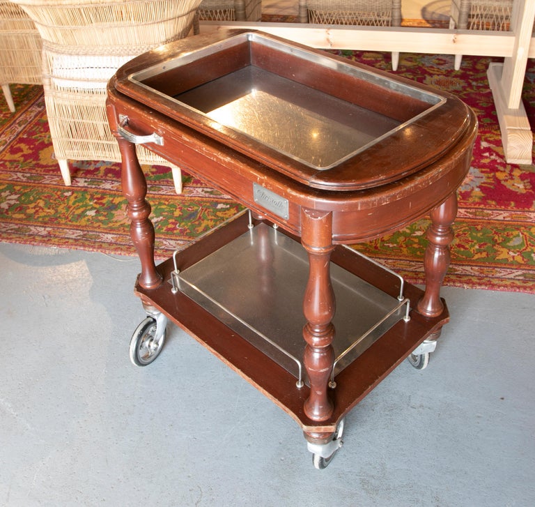 1980s French Christofle Paris Wood and Aluminium Food Trolley at 1stDibs
