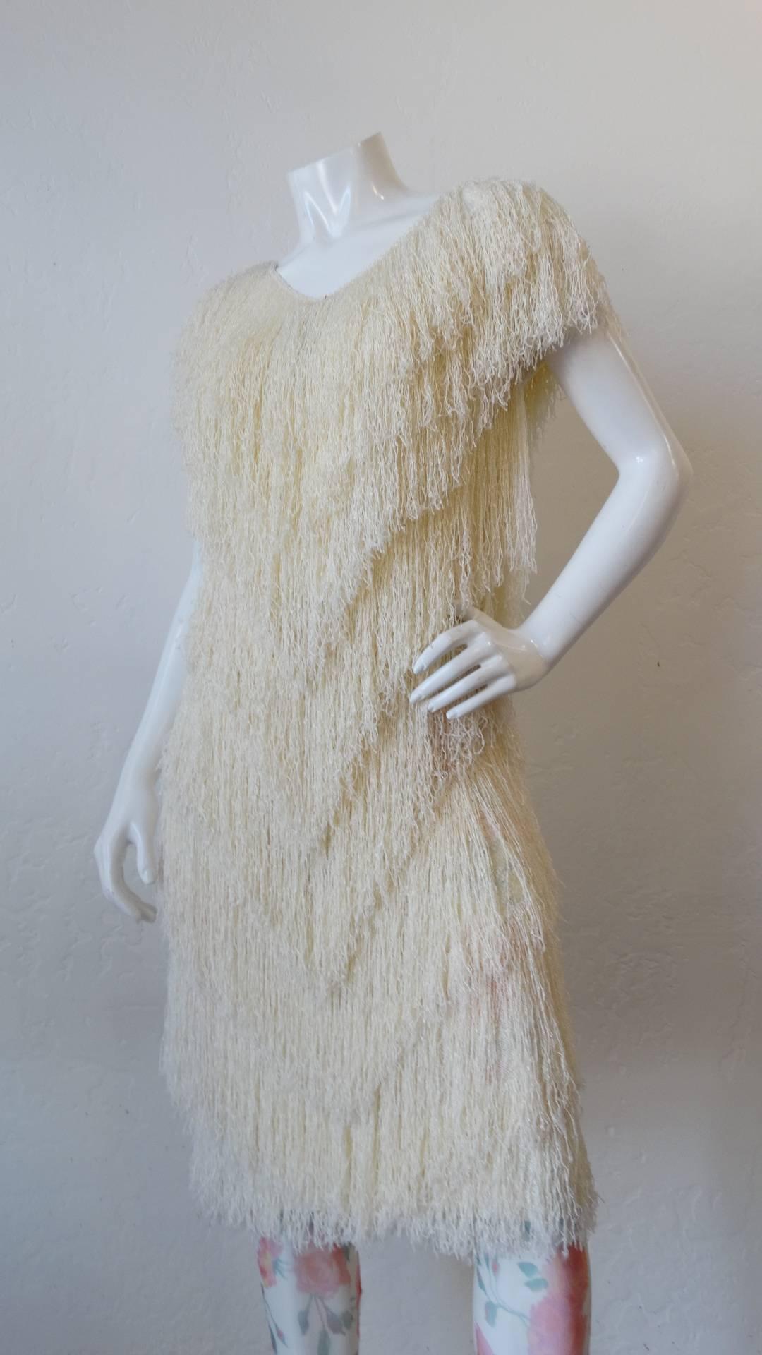 1980s French Rags Cream Fringe Dress For Sale at 1stDibs