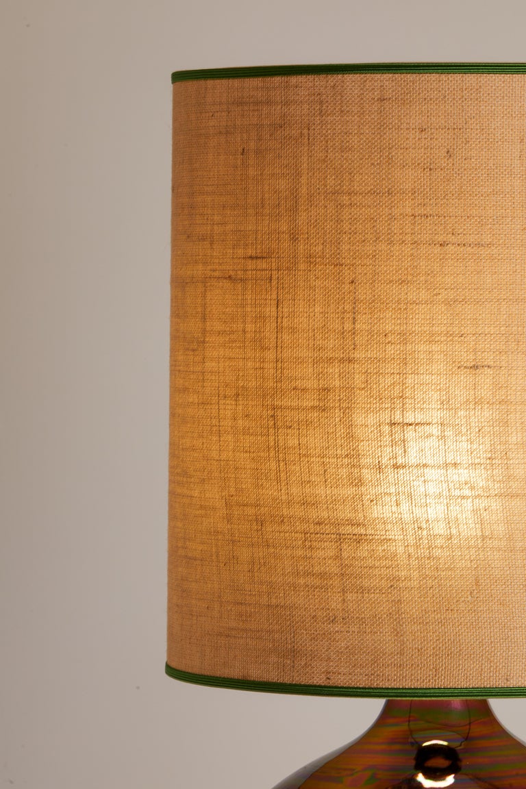 1980s French Rainbow Pottery Lamp with Custom Shade For Sale at 1stDibs