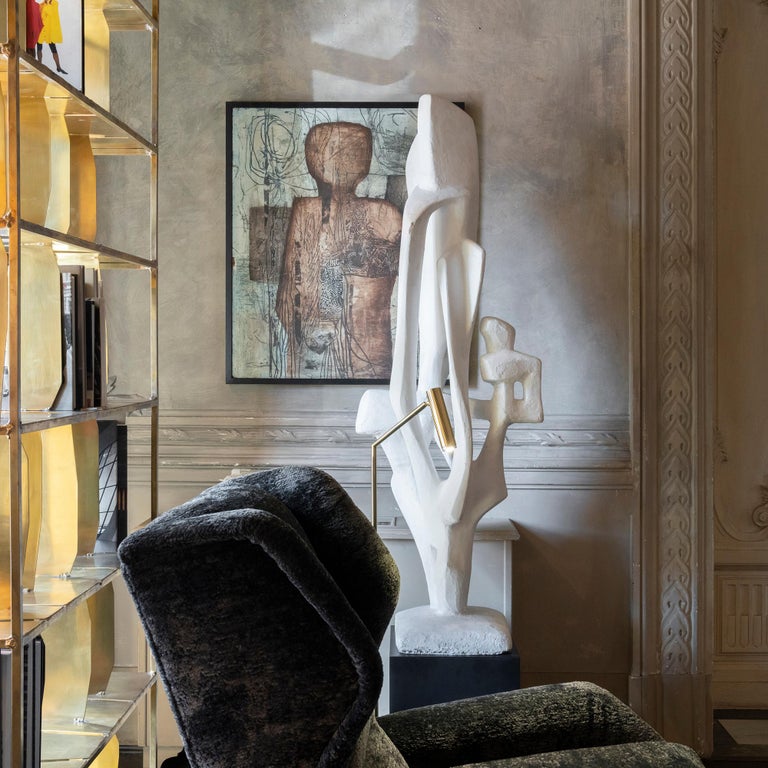 1980s French Roger Desserprit White Concrete Abstract Sculpture on ...