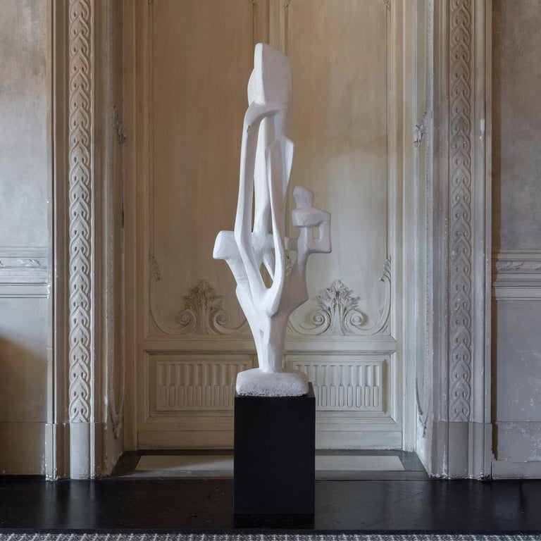 1980s French Roger Desserprit White Concrete Abstract Sculpture on ...