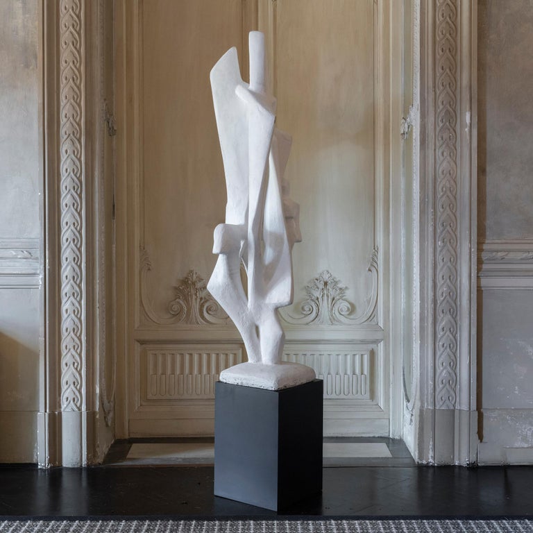 1980s French Roger Desserprit White Concrete Abstract Sculpture on ...