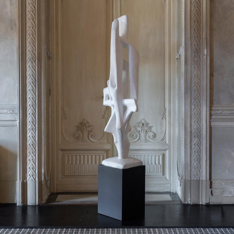 1980s French Roger Desserprit White Concrete Abstract Sculpture on ...