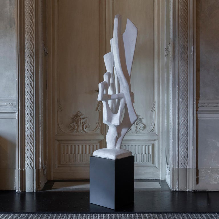 1980s French Roger Desserprit White Concrete Abstract Sculpture on ...