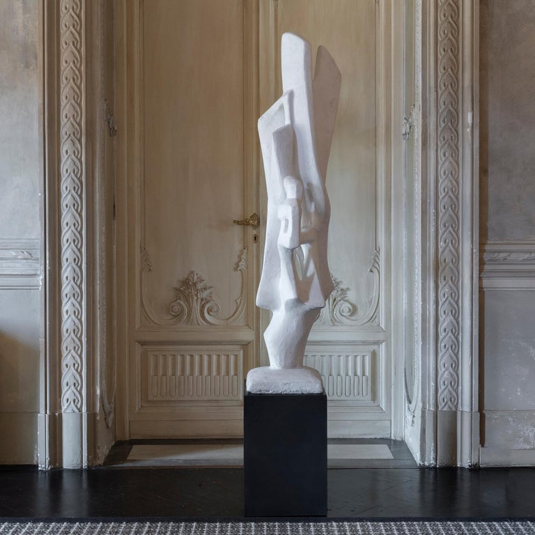 1980s French Roger Desserprit White Concrete Abstract Sculpture on ...