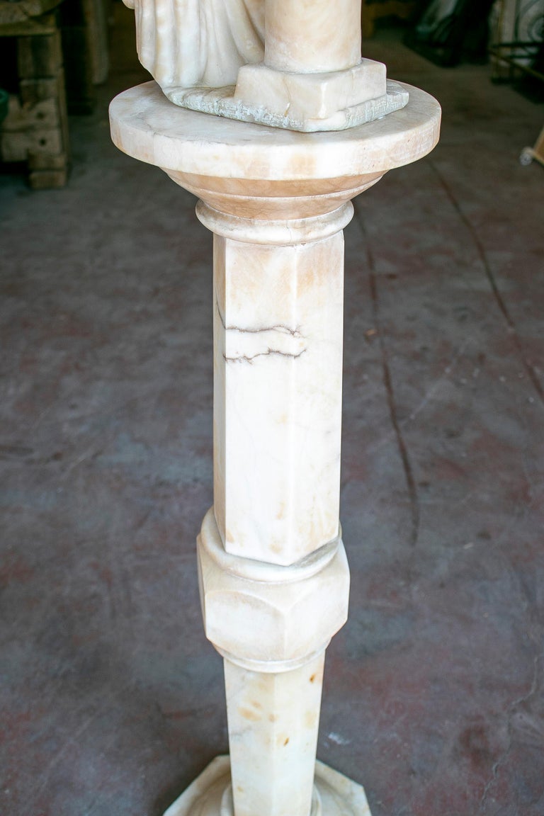 1980s French Romantic Woman Marble Sculpture w/ Pedestal Base For Sale ...
