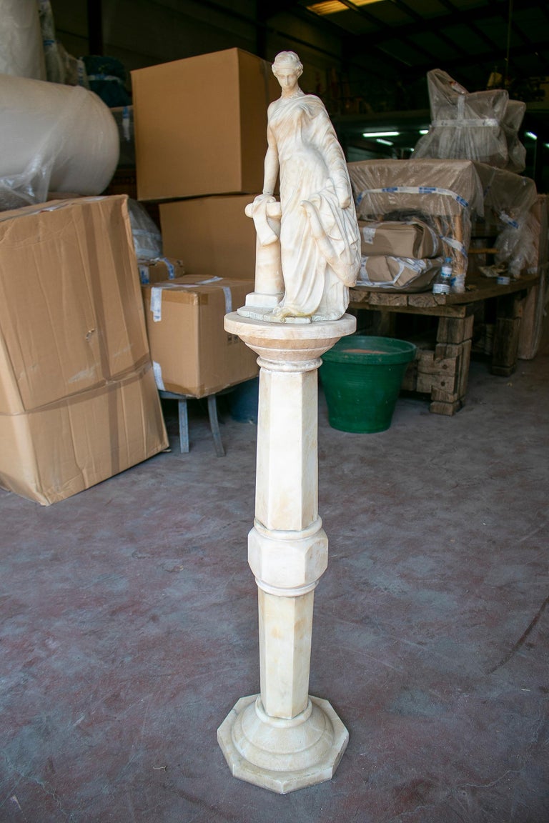 1980s French Romantic Woman Marble Sculpture w/ Pedestal Base For Sale ...