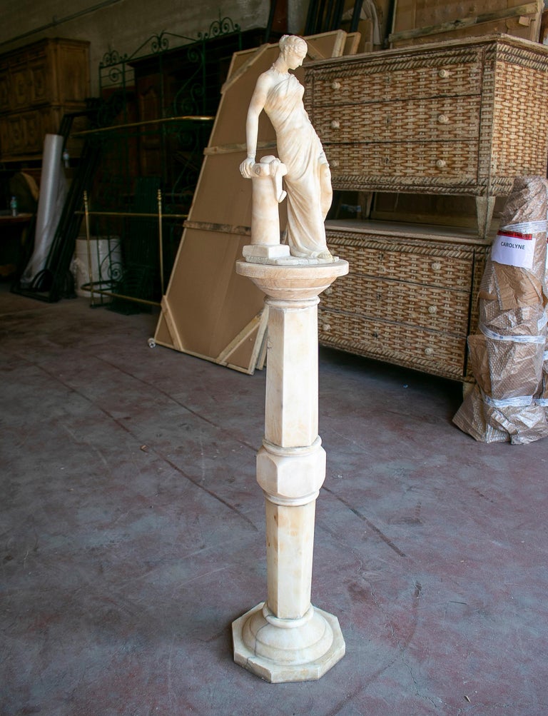 1980s French Romantic Woman Marble Sculpture w/ Pedestal Base For Sale ...