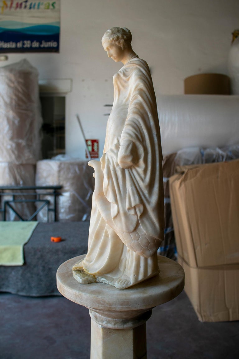 1980s French Romantic Woman Marble Sculpture w/ Pedestal Base For Sale ...