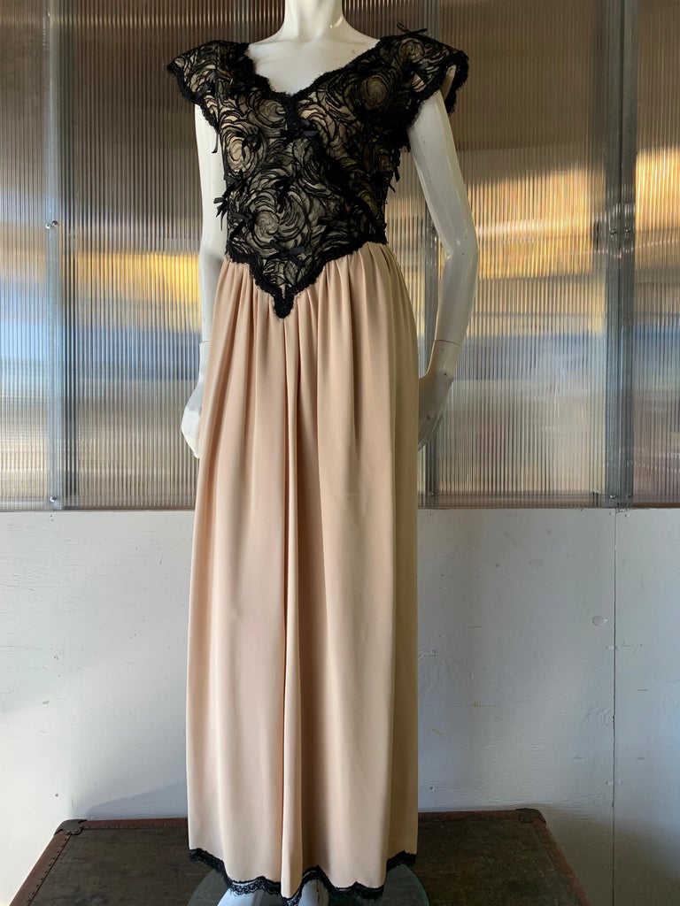 1980s Geoffrey Beene Black Lace and Cream Silk Gown W/ Exaggerated ...