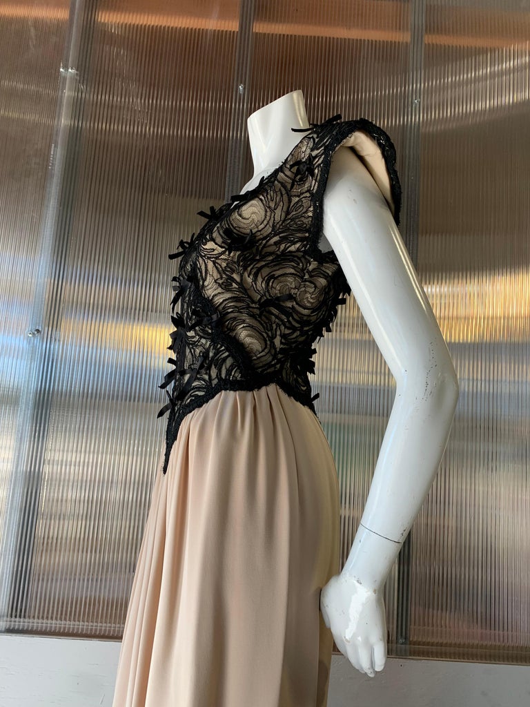 1980s Geoffrey Beene Black Lace and Cream Silk Gown W/ Exaggerated ...