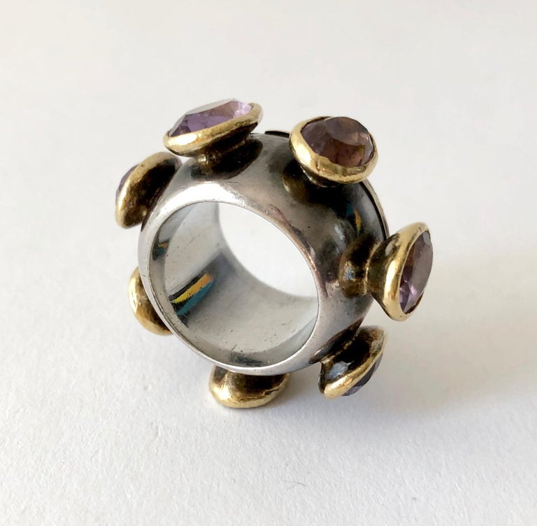 1980s Gerda Lyndgaard Monies Amethyst Sterling Silver 23 Karat Danish ...