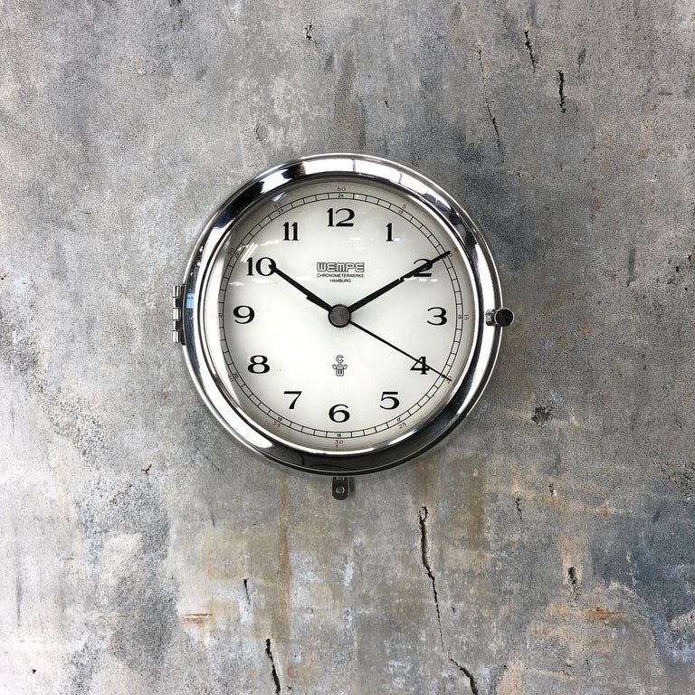 1980s German Chrome Circular Chronometer Quartz Wall Clock by Wempe at ...