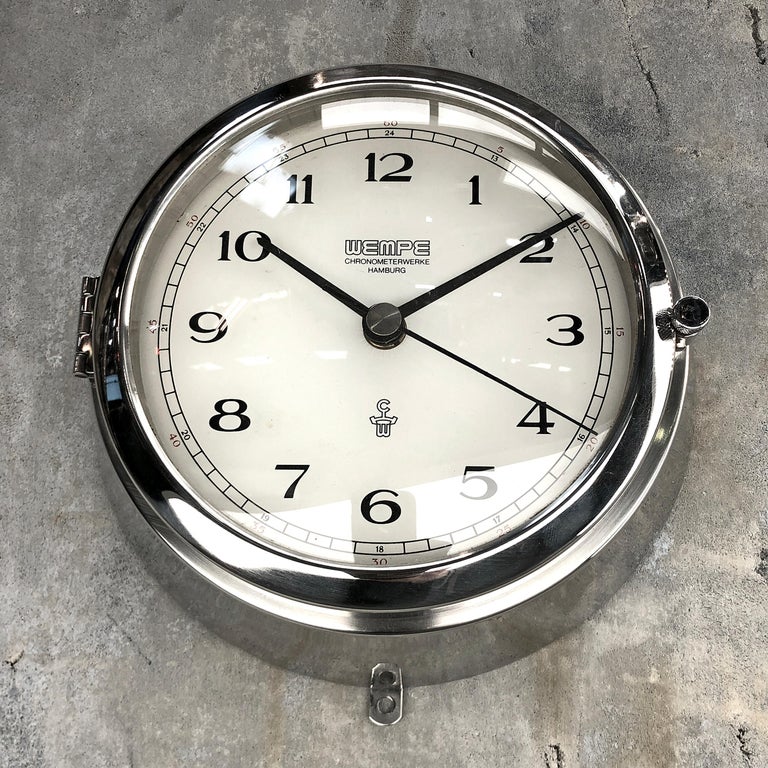 1980s German Chrome Circular Chronometer Quartz Wall Clock by Wempe at ...