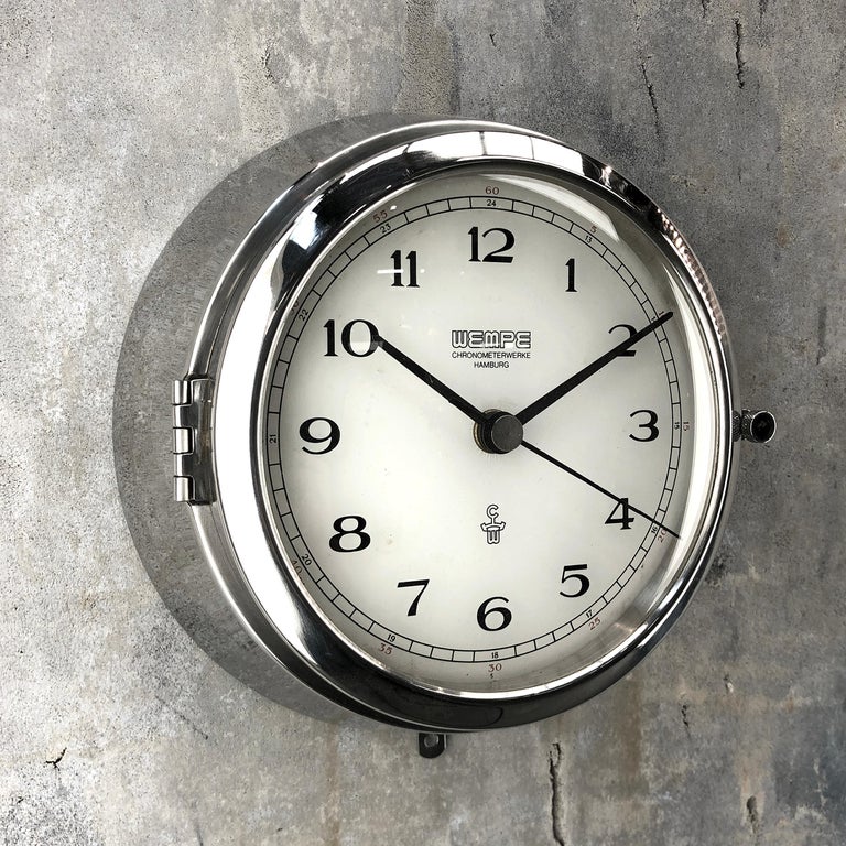1980s German Chrome Circular Chronometer Quartz Wall Clock by Wempe at ...