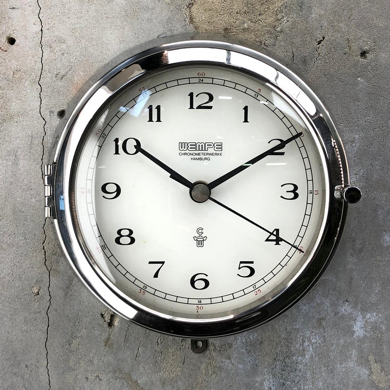 1980s German Chrome Circular Chronometer Quartz Wall Clock by Wempe at ...