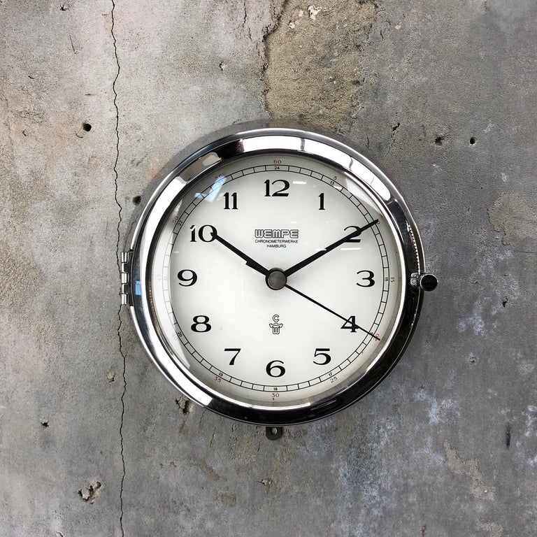 1980s German Chrome Circular Chronometer Quartz Wall Clock by Wempe at ...