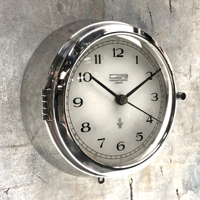 1980s German Chrome Circular Chronometer Quartz Wall Clock by Wempe at ...