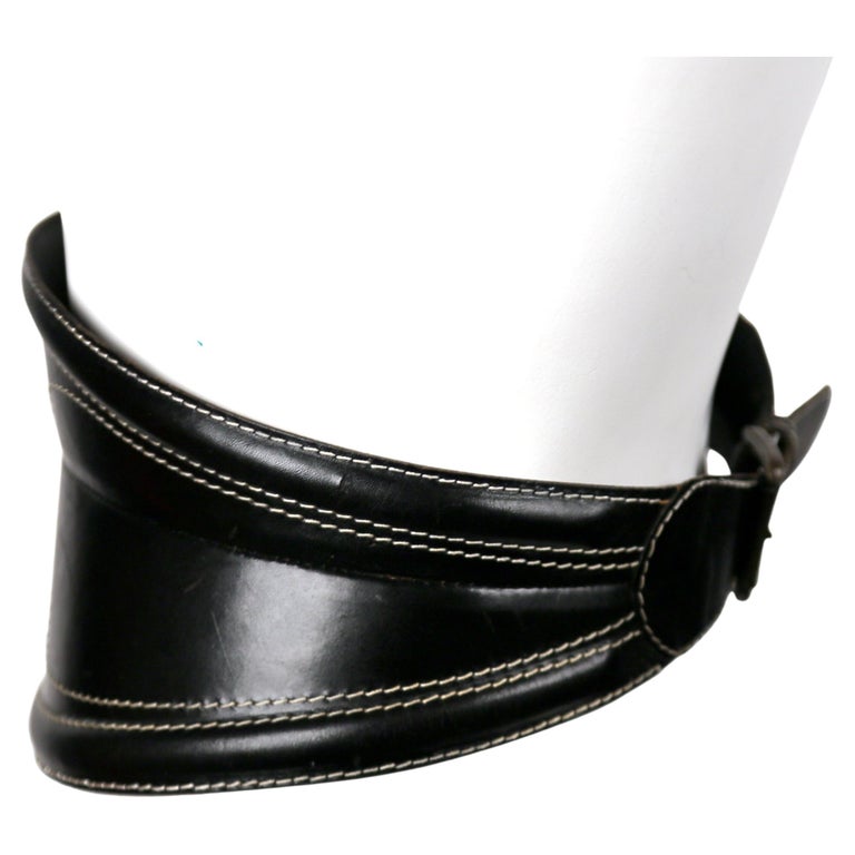 1980's GIANFRANCO FERRE wide black leather belt with top-stitching For ...