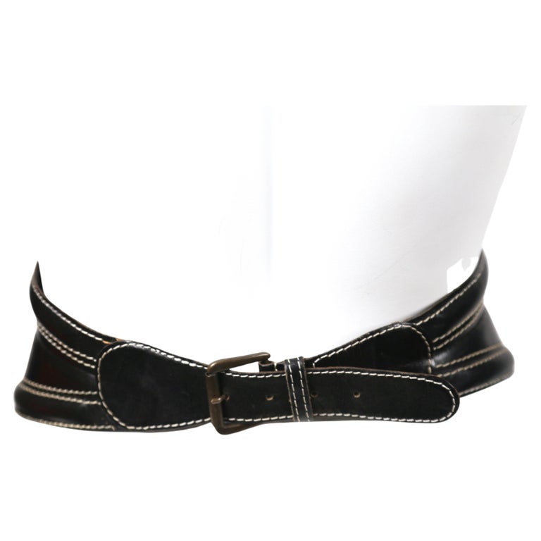 1980's GIANFRANCO FERRE wide black leather belt with top-stitching For ...