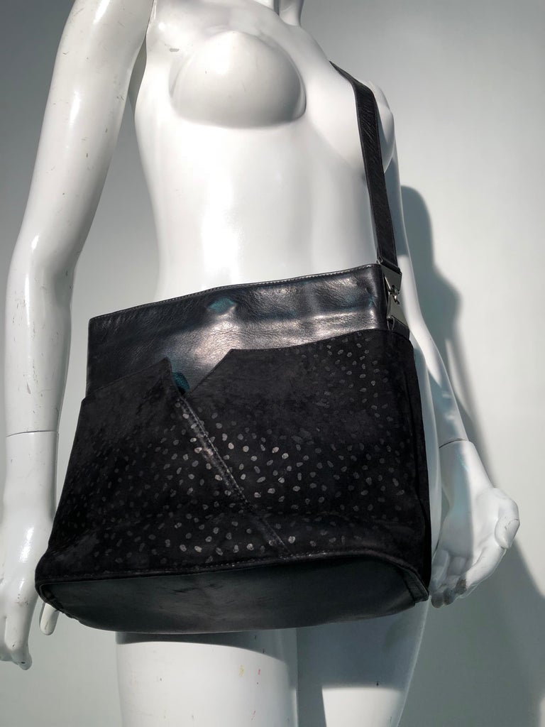 1980s Gianni Versace Black Leather and Suede Shoulder Bag W/ Peaked ...