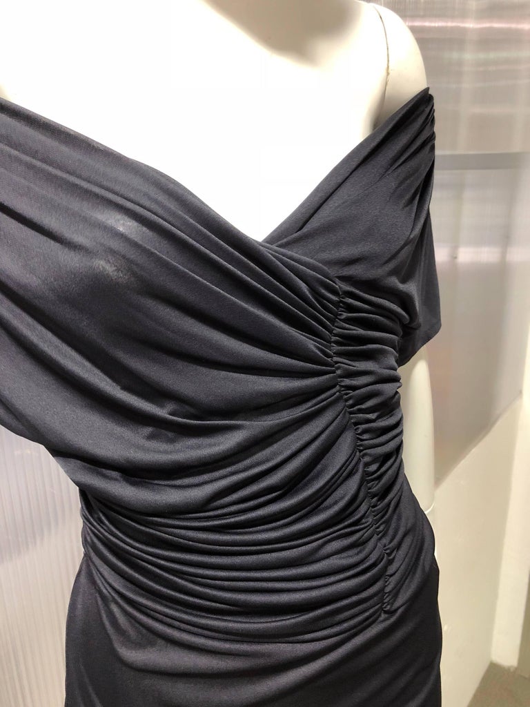 1980s Gianni Versace Midnight Blue Off-The-Shoulder Ruched Silk Jersey ...