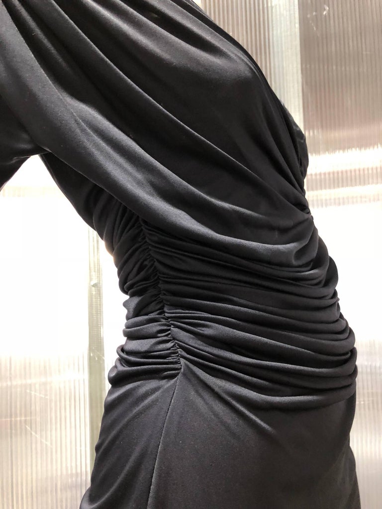 1980s Gianni Versace Midnight Blue Off-The-Shoulder Ruched Silk Jersey ...