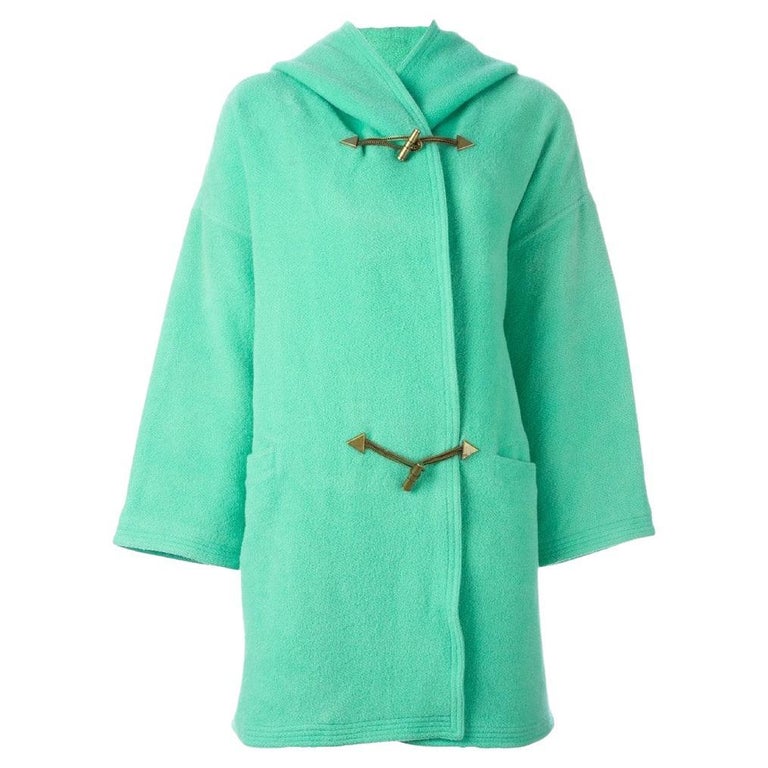 1980s Gianni Versace turquoise wool blend hooded coat For Sale at 1stDibs
