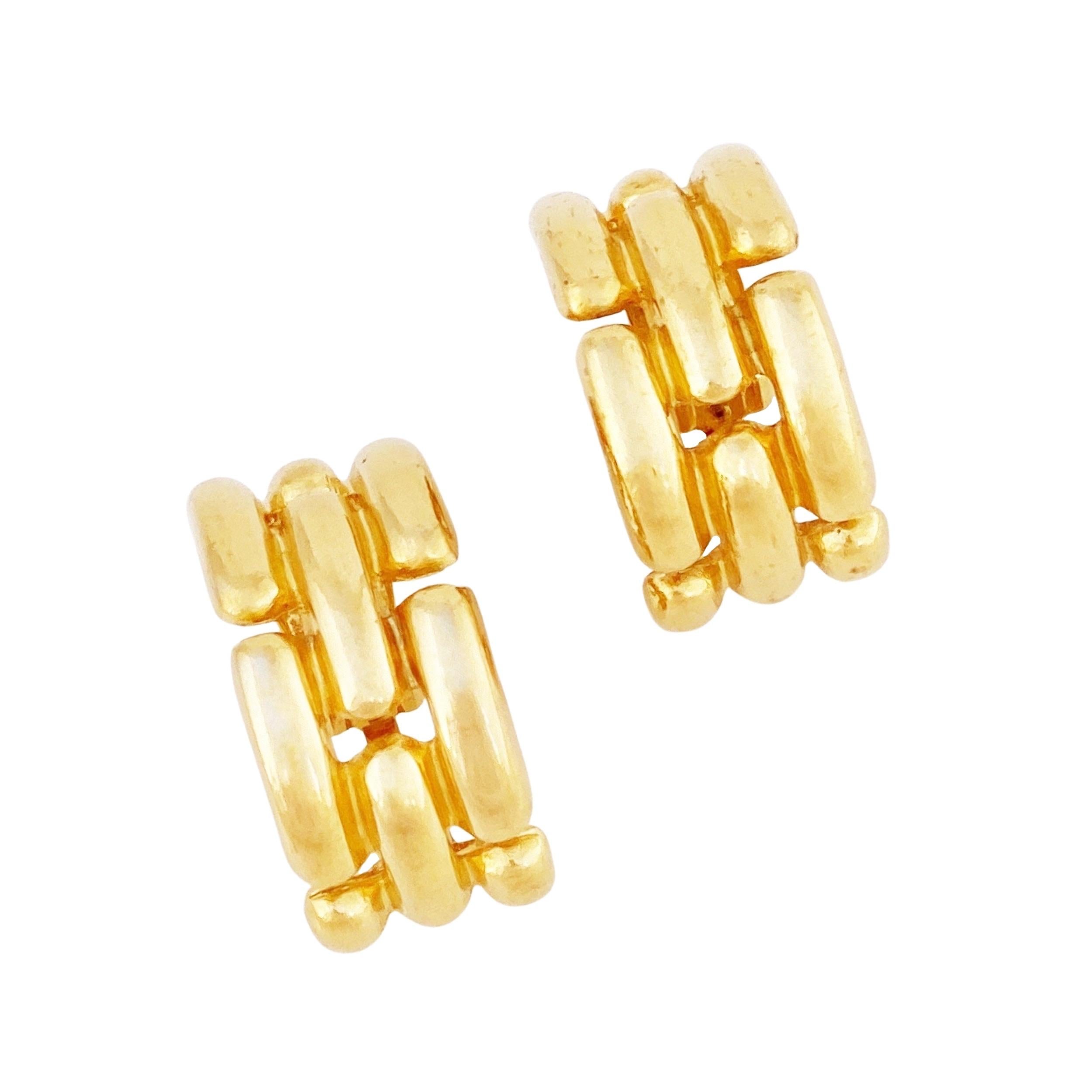 1980s Givenchy Gilded Chain Link Statement Half Hoops, Signed at ...