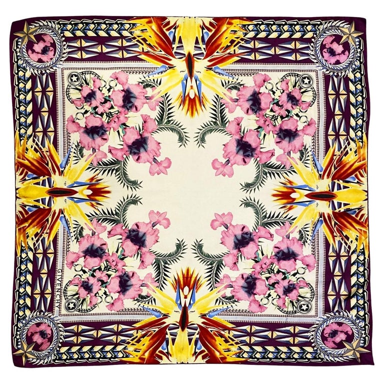 1980s Givenchy Silk Flower Geometric Multicolour Babushka Scarf For ...