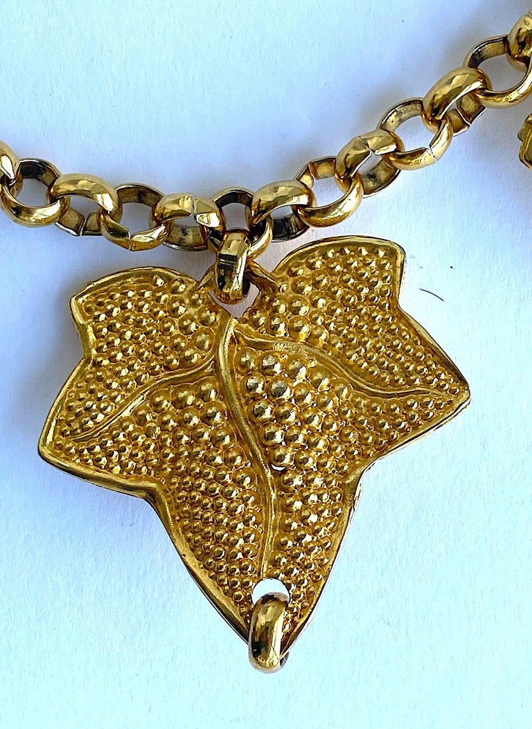 1980s Gold and Crystal Ivy Leaf Pendant Statement Necklace For Sale at ...
