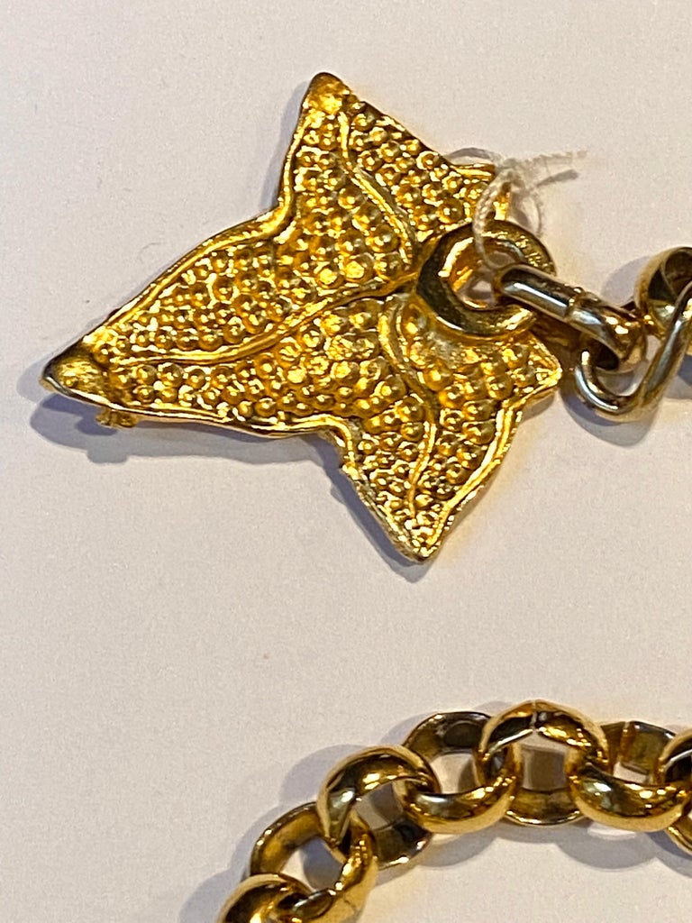1980s Gold and Crystal Ivy Leaf Pendant Statement Necklace For Sale at ...