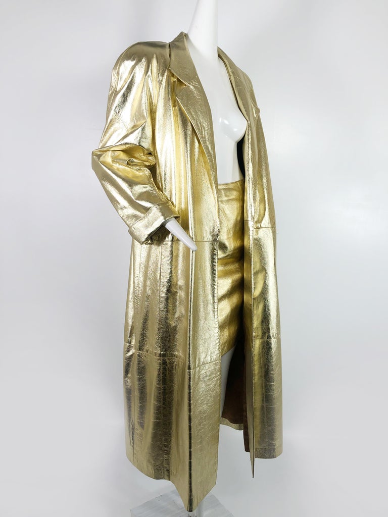 1980s Gold Leather Trench Coat and Matching Maud Frizon Quilted Gold ...