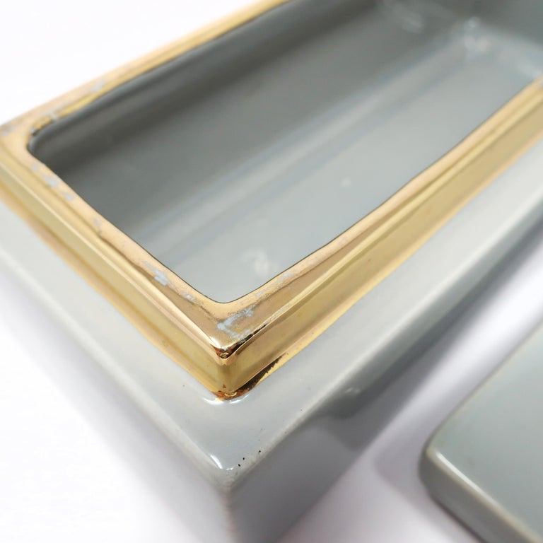 1980s Gray and Gold Decorative Ceramic Box by Jaru of California For ...