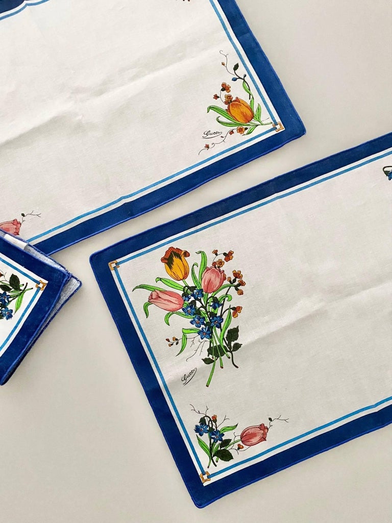 1980s Gucci Accornero Print Linen Placemat Set For Sale at 1stDibs