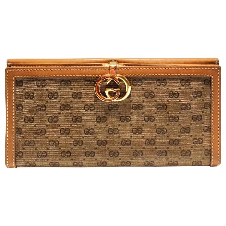 Gucci Brown Monogram GG Metal Logo Envelope Wallet, 1980s at 1stDibs