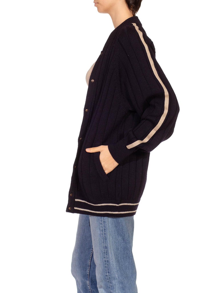 1980S GUCCI Dark Grey Wool Knitted Varsity Style Mens Cardigan For Sale ...