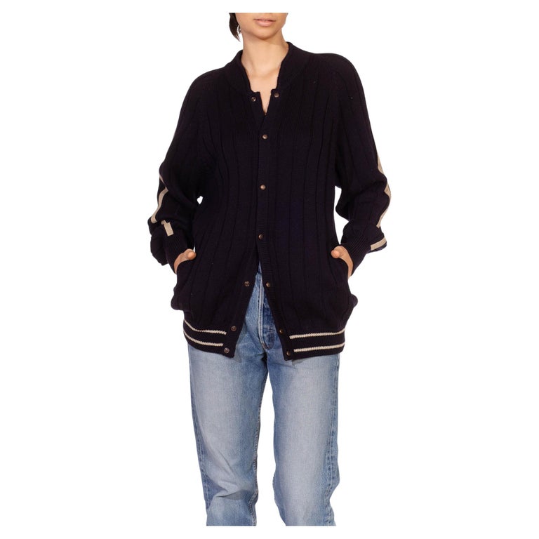 1980S GUCCI Dark Grey Wool Knitted Varsity Style Mens Cardigan For Sale ...