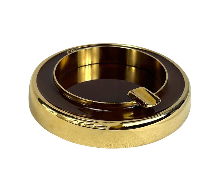 1980s Gucci Gold-Tone Brown Enamel 'GG' Ashtray at 1stDibs