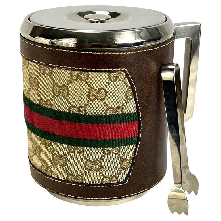 1980s Gucci Leather 'GG' Monogram Canvas Ice Bucket For Sale at 1stDibs